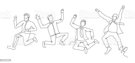 사업 연속 라인 아트 점프 성공적인 사람들은 축 하입니다 비즈니스 팀워크 선형 개념입니다 벡터 일러스트 레이 션 라인아트에 대한 스톡 벡터 아트 및 기타 이미지 Istock