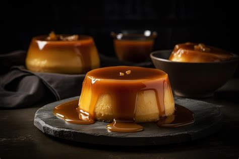 Premium Ai Image A Plate Of Flan With Caramel Sauce On It