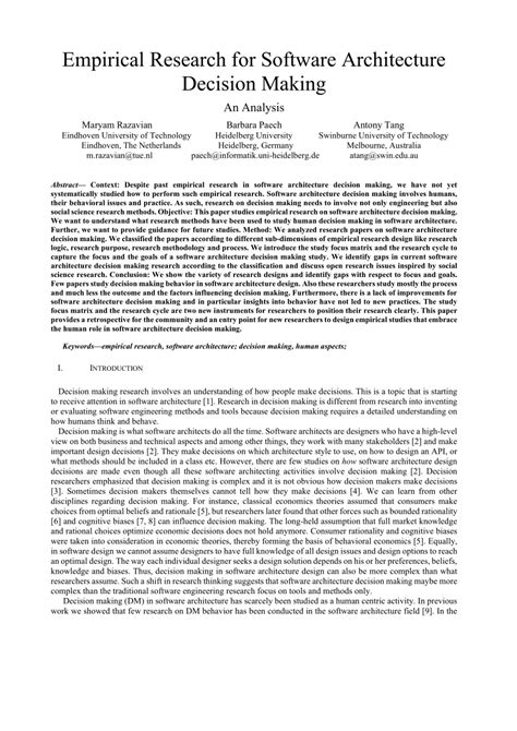 Pdf Empirical Research For Software Architecture Decision Making An Analysis