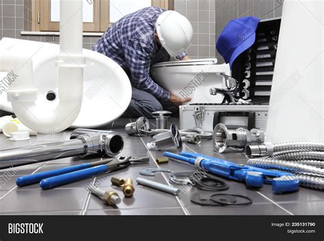 Plumber Work Bathroom Image Photo Free Trial Bigstock
