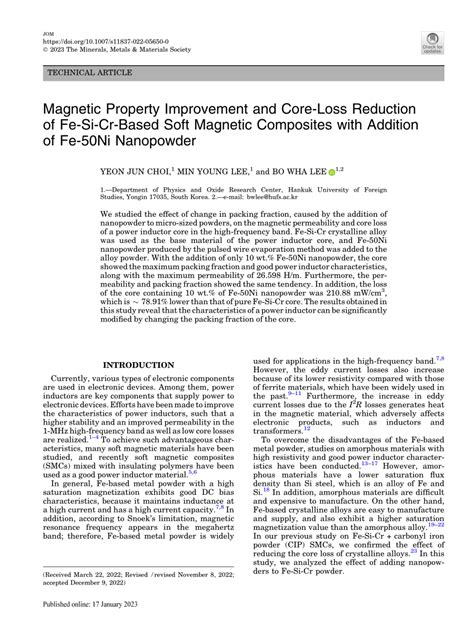 Pdf Magnetic Property Improvement And Core Loss Reduction Of Fe Si Cr Based Soft Magnetic