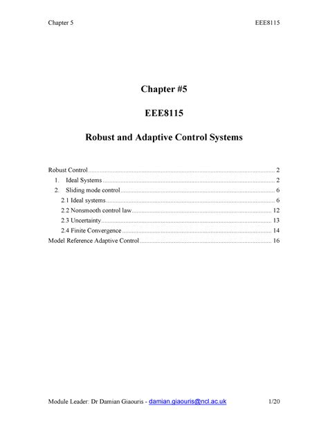 Chapter Robust And Adaptive Control Systems Robust And Adaptive Control Systems Chapter