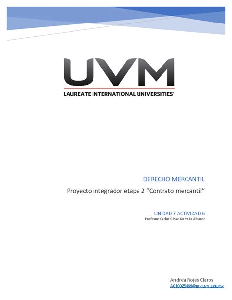 Derecho Mercantil A7 Proyecto Integrador Contrato De Compraventa