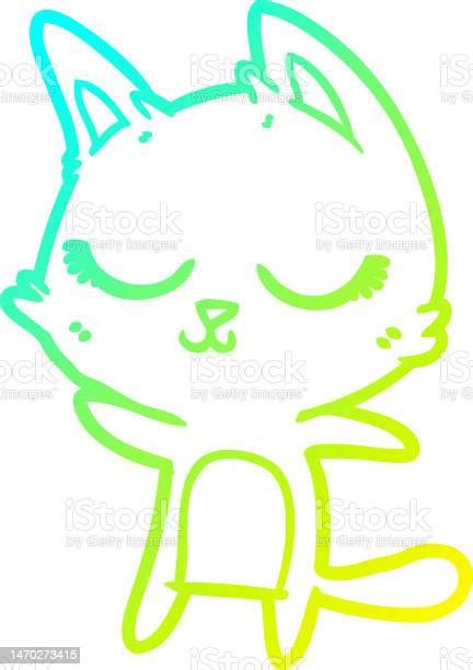 Dessin Au Trait Dégradé Froid Dun Chat De Dessin Animé Calme Vecteurs