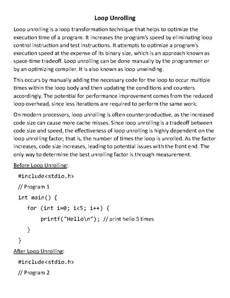 Loop Unrolling Loop Unrolling Loop Unrolling Is A Loop Transformation Technique That Helps To