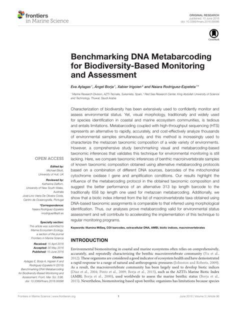 pdf benchmarking dna metabarcoding for biodiversity based monitoring