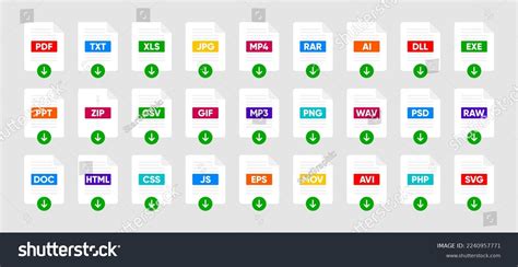 File Type Icon Set Popular Files Stock Vector Royalty Free 2240957771