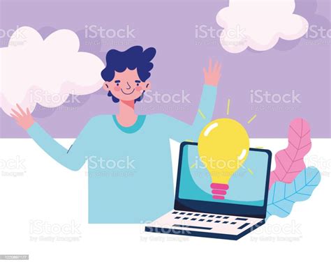 온라인 교육 노트북 공부 아이디어를 가진 학생 소년 거리가 먼에 대한 스톡 벡터 아트 및 기타 이미지 거리가 먼 공부