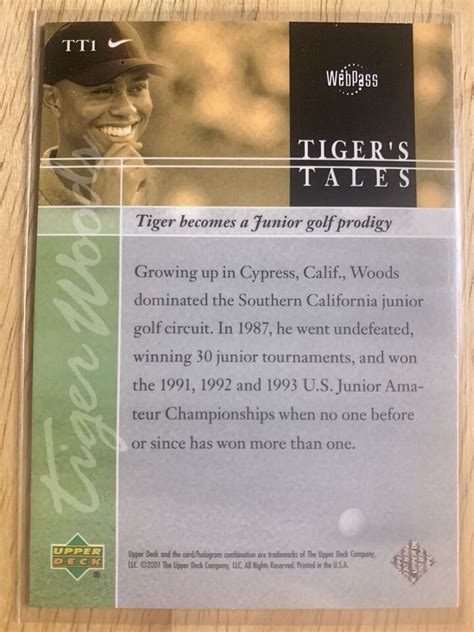 2001 Upper Deck Tiger S Tales TT1 Tiger Woods RC NM M Free