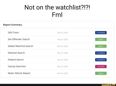 Not On The Watchlist Fml Complete Report Summary SSN Trace Nov 27