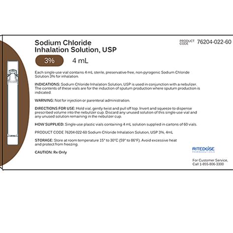 Ritedose Sodium Chloride 0 9 Inhalation Solution 3 4ml X 60 Vials P