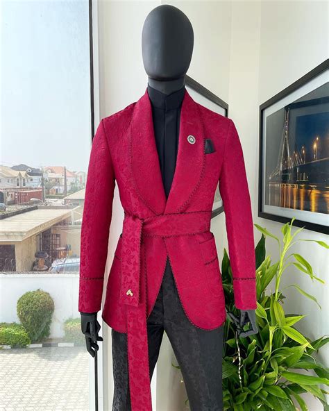 Shop Crimson Red Floral Pattern Shawl Lapel Tuxedo Suit Deji And Kola