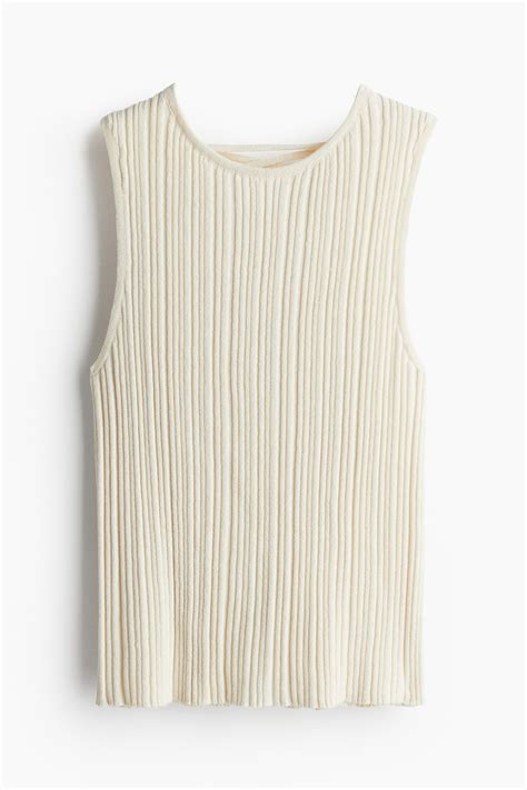 Lacing Detail Rib Knit Tank Top Light Beige Ladies Handm Us