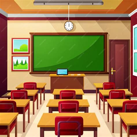 Empty Classroom Interior With Chalkboard Vector Illustration Cartoons Clipart Amp Line Art