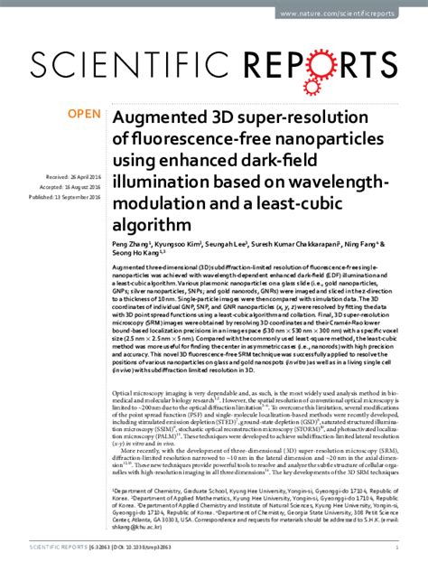 Pdf Augmented 3d Super Resolution Of Fluorescence Free Nanoparticles