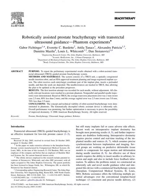 Pdf Robotically Assisted Prostate Brachytherapy With Transrectal