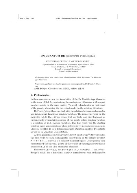 Pdf On Quantum De Finettis Theorems