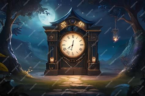 Premium Photo Magical Fantasy World Countdown Clock Striking Midnight Scene