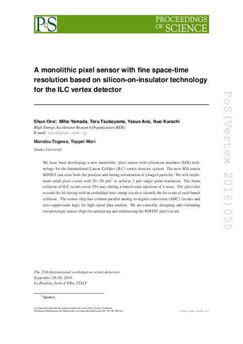 Pdf A Monolithic Pixel Sensor With Fine Space Time Resolution Based