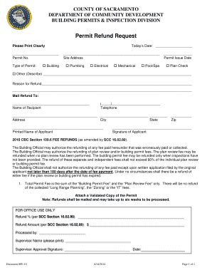Fillable Online Building Saccounty FE 10 Permit Refund Request