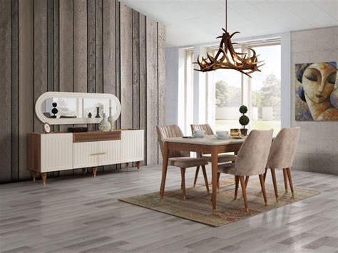 Jvmoebel Esszimmer Set Esszimmer Set Tisch 4x Stuhl Anrichte Spiegel
