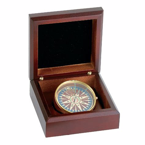 Mahogany Wood Box Desk Compass