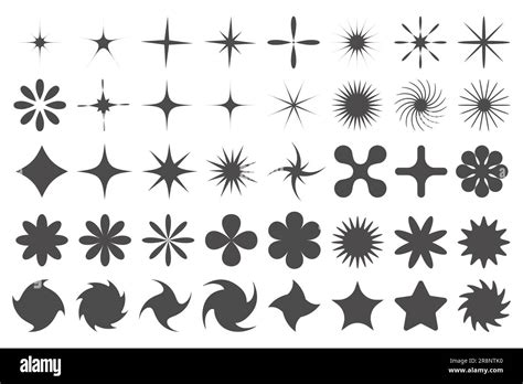 Y2k Stars Icons Retro Graphic Elements For Design Modern Rave Symbols