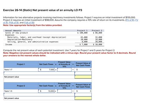 Solved Exercise 26 14 Static Net Present Value Of An