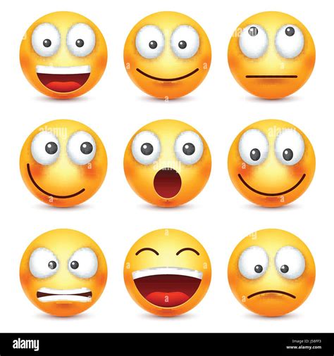Smileyemoticon Set Yellow Face With Emotions Facial Expression 3d Stock Vector Art