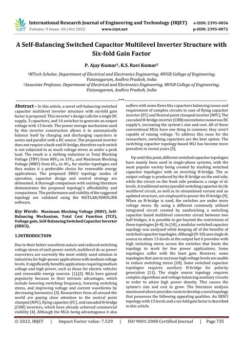 A Self Balancing Switched Capacitor Multilevel Inverter Structure With Six Fold Gain Factor Pdf
