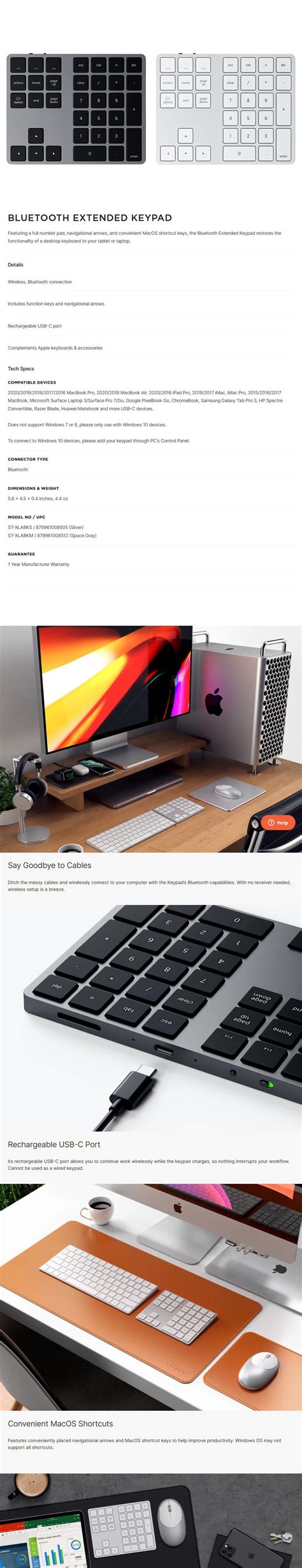 Satechi Bluetooth Extended Keypad Silver St Xlabks Mwave