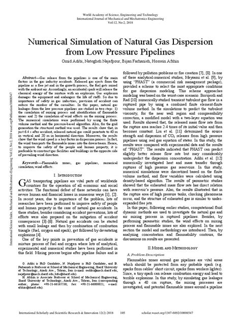 Published Full Paper Numerical Simulation Of Natural Gas Dispersion From Low Pressure Pipelines