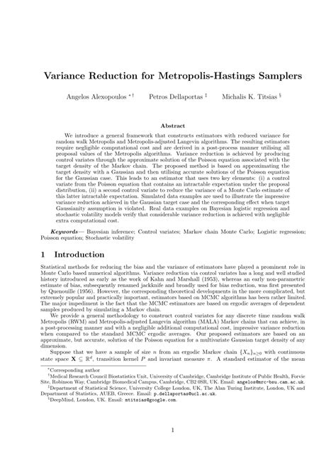 pdf variance reduction for metropolis hastings samplers