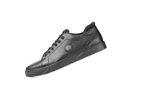 Premium Photo Black Leather Sneakers On A White Background Closeup