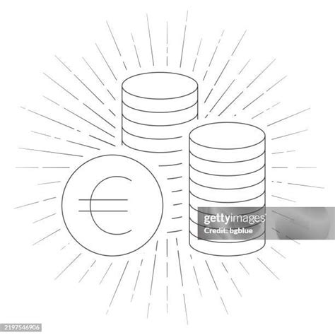 Euro Coins Stacks Line Icon With Sunbursts On White Background High Res