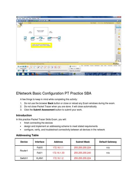 enetwork basic configuration pt practice sba pdf computer network