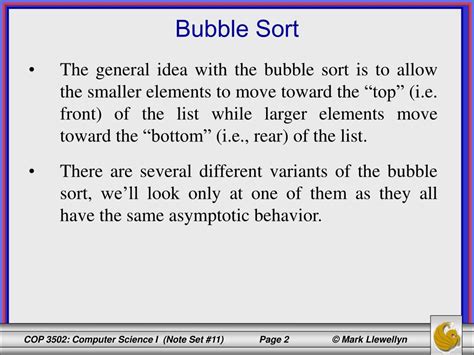 Ppt Cop 3502 Computer Science I Spring 2004 Note Set 11 Searching And Sorting Part 2