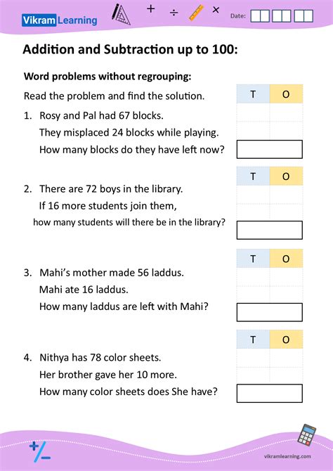 Download Addition Up To 100 Without Regrouping Worksheets For Free
