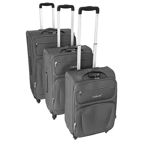 Set 3 Valize Troler Material Textil 4 Roti Gri 3 Dimensiuni Trc35