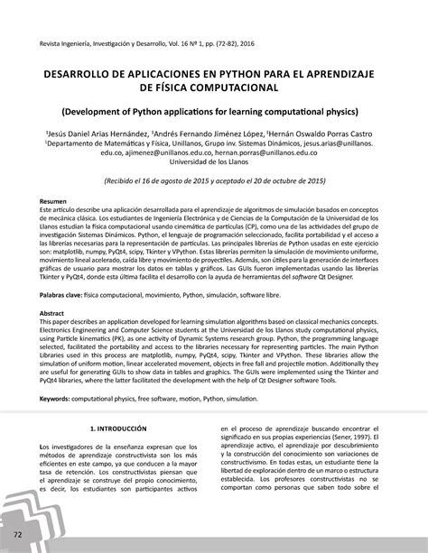 Simulacion Con Python Revista Ingeniería Investigación Y Desarrollo Vol 16 Nº 1 Pp 72 82