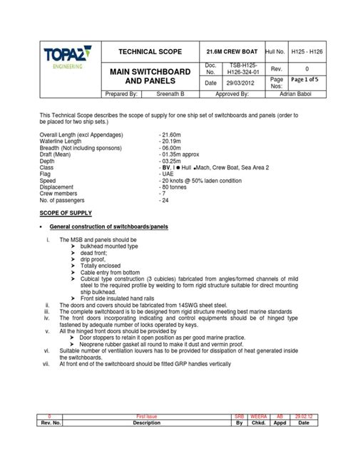 Technical Specification For Main Switchboard And Panels For 216 Meter