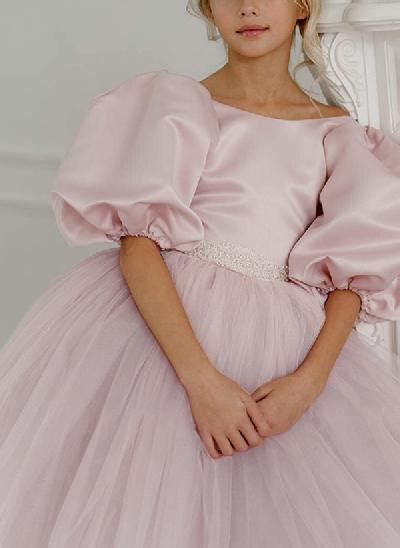 Ball Gown Scoop Neck Satin Tulle Flower Girl Dresses With Bow S