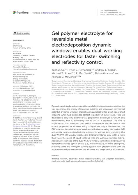 Pdf Gel Polymer Electrolyte For Reversible Metal Electrodeposition Dynamic Windows Enables