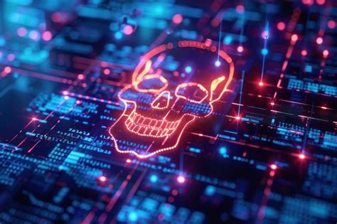 Cybersecurity Threat Concept With A Neon Glowing Skull Symbolizing