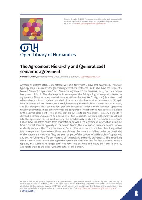 Pdf The Agreement Hierarchy And Generalized Semantic Agreement