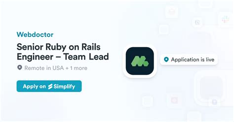 senior ruby on rails engineer team lead webdoctor simplify jobs