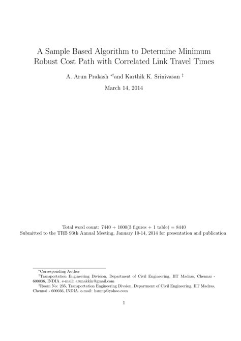Pdf Sample Based Algorithm To Determine Minimum Robust Cost Path With