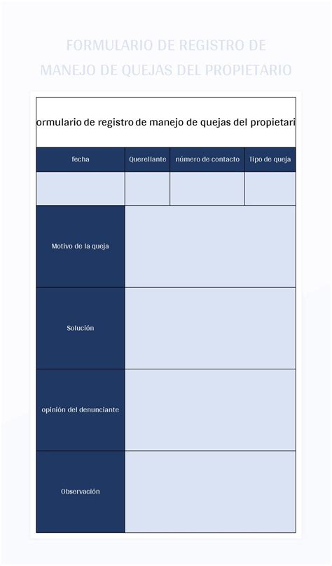 Plantilla De Excel Formulario De Registro De Manejo De Quejas Del
