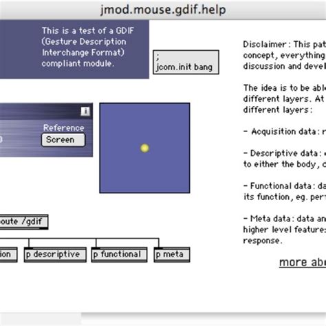 Help File Of The Jamoma Module Jmod Mouse Gdif For Outputting Data From