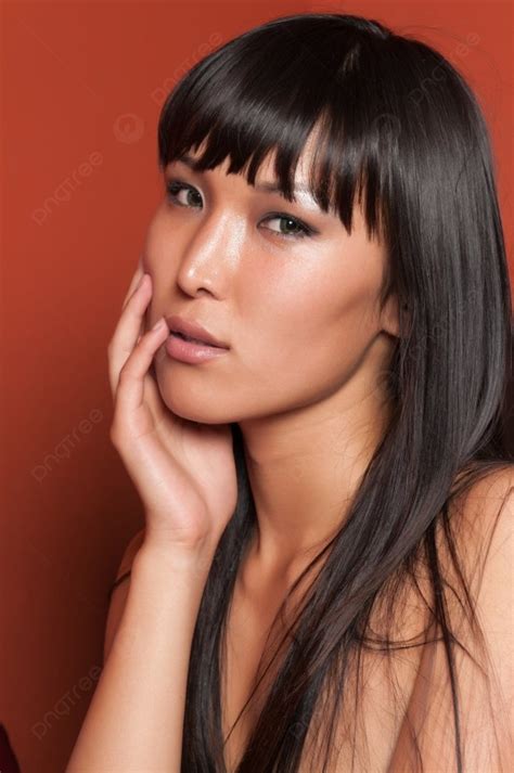 Background Closeup Wajah Seorang Wanita Muda Mongolia Foto Dan Gambar